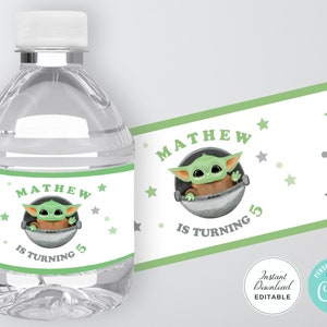 Editable Baby Yoda Water Bottle Labels, Star Wars Bottle Labels ...