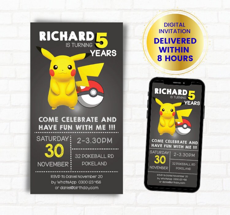 Pikachu Invitation Pokemon Birthday Invitations Pokemon Etsy