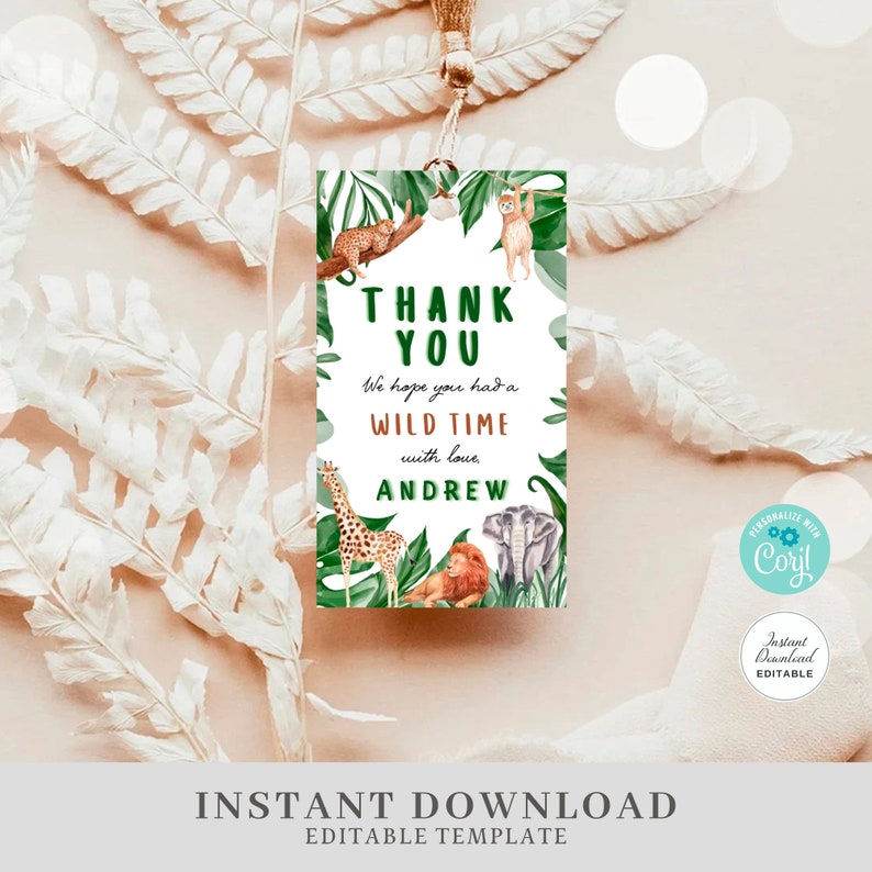 Editable Safari Birthday Invitation Thank You Tag ANY Age & - Etsy