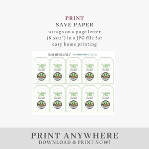 INSTANT DOWNLOAD Star Wars Birthday Thank You Tag, Baby Yoda Printable ...