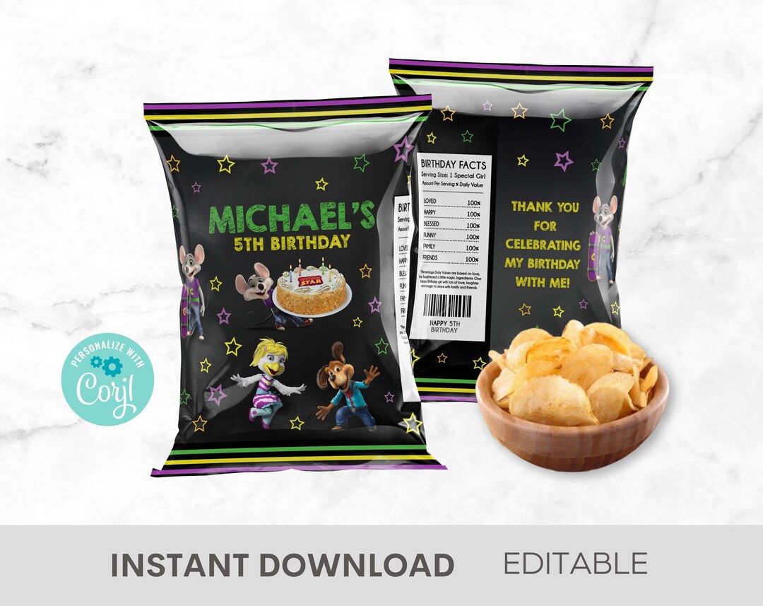 Editable Chuck E Cheese Chip Bag, Instant Download Chuck E Cheese Chip ...