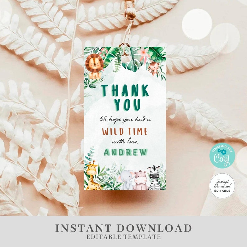 Editable Safari Birthday Invitation Thank You Tag ANY Age & - Etsy