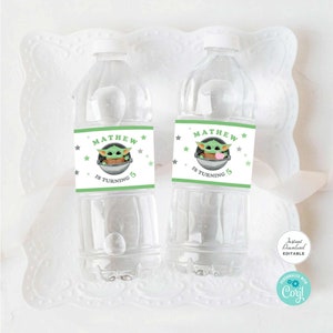 Editable Baby Yoda Water Bottle Labels, Star Wars Bottle Labels ...