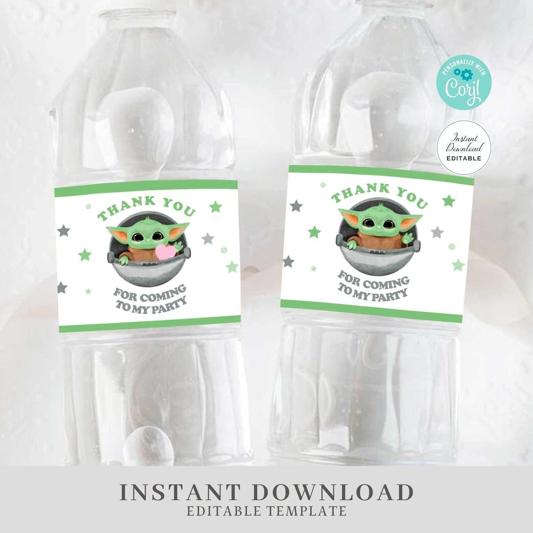 Editable Baby Yoda Water Bottle Labels, Instant Download Star Wars ...
