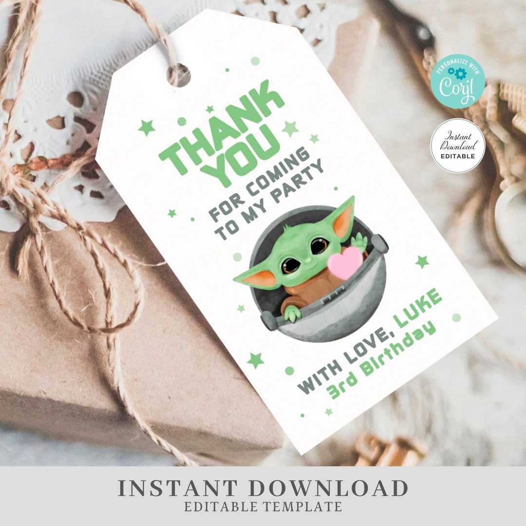Editable Baby Yoda Tags Instant Download Yoda Thank You Tags - Etsy