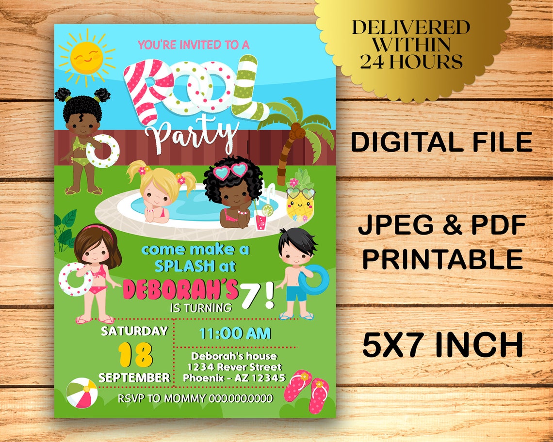 Pool Party Invitations Girl Pool Party Invitations Pool - Etsy
