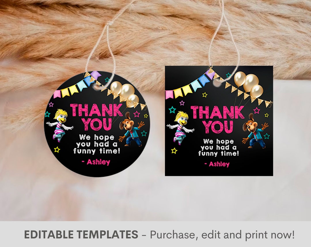 Round Favor Tag Template, Chuck E Cheese Round Tag Square Tag, Chuck E ...
