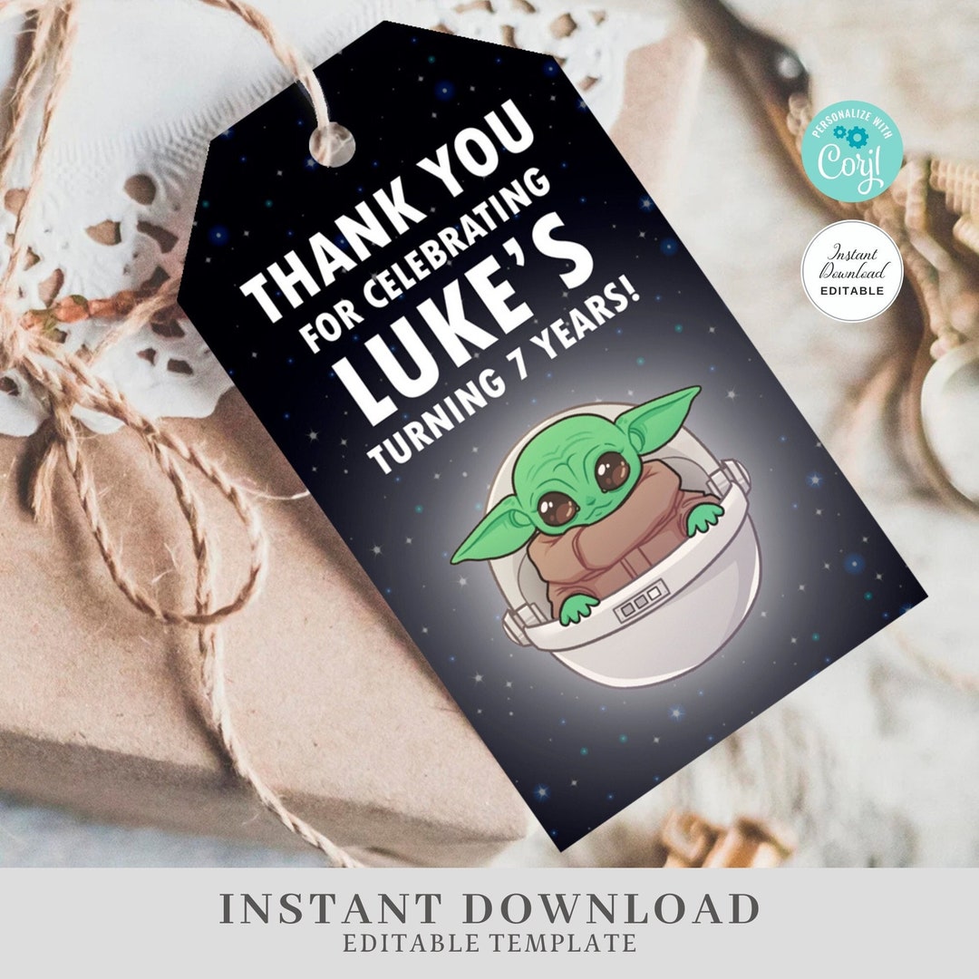 Editable Star Wars Birthday Thank You Tag, Instant Download Mandalorian ...