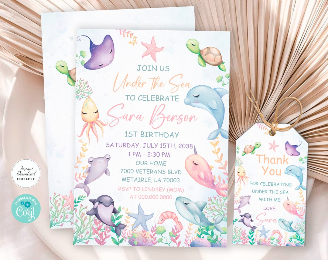 Under the Sea Birthday Party Invitation, Watercolor Ocean Birthday ...