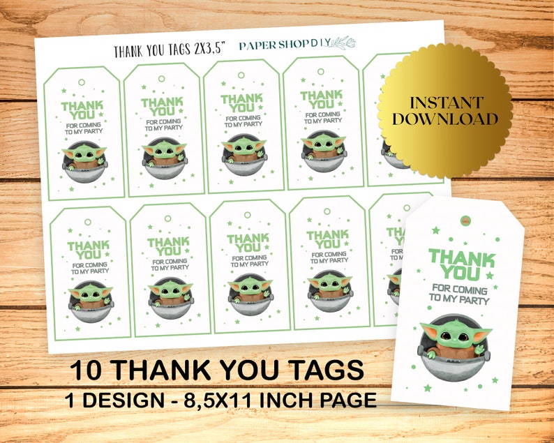 INSTANT DOWNLOAD Star Wars Birthday Thank You Tag Baby Yoda | Etsy