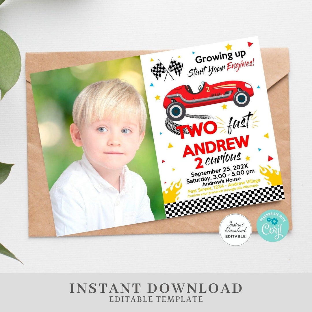 Editable Fast Cars Invitation, ANY AGE, Race Car Invitation With Photo ...