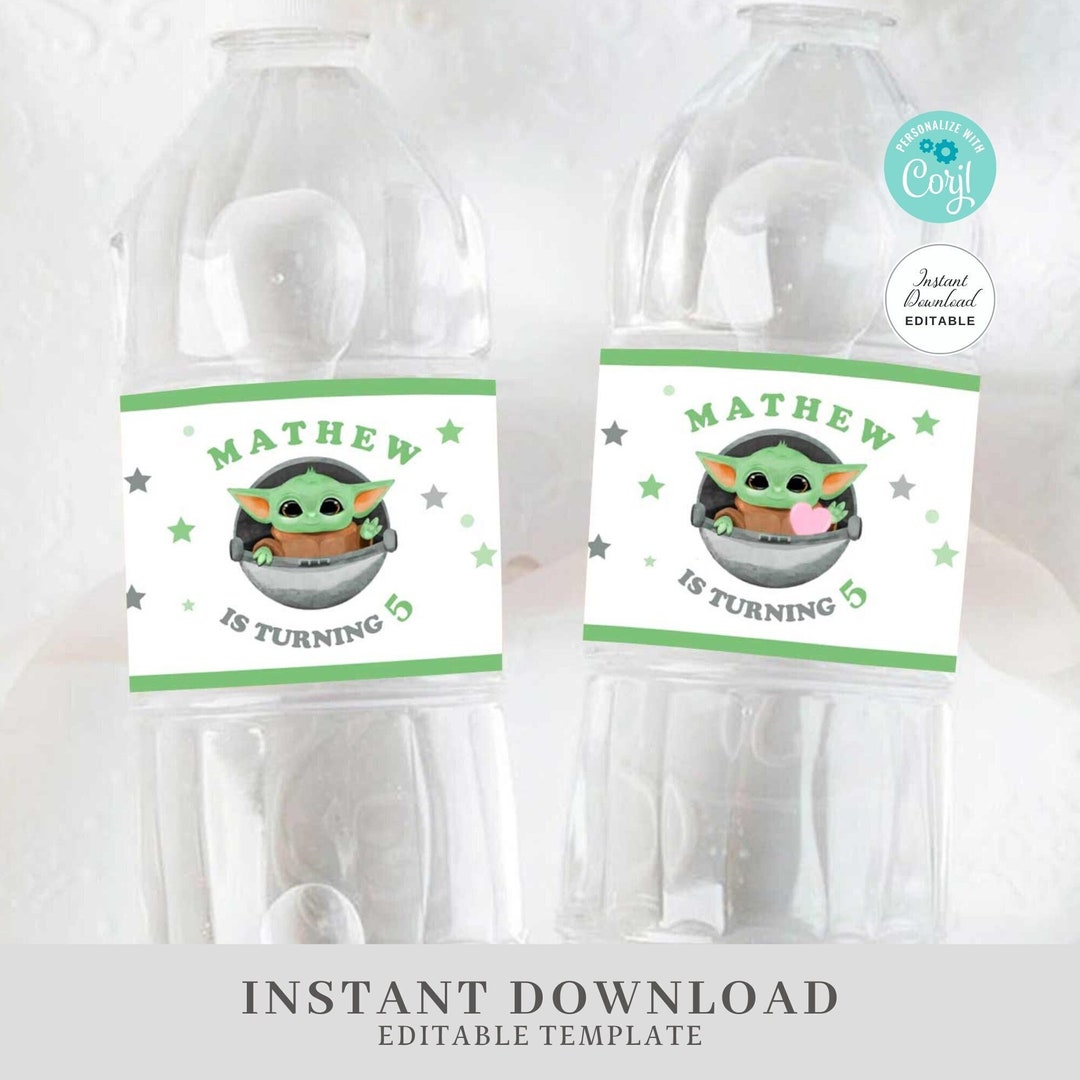 Editable Baby Yoda Water Bottle Labels, Star Wars Bottle Labels ...