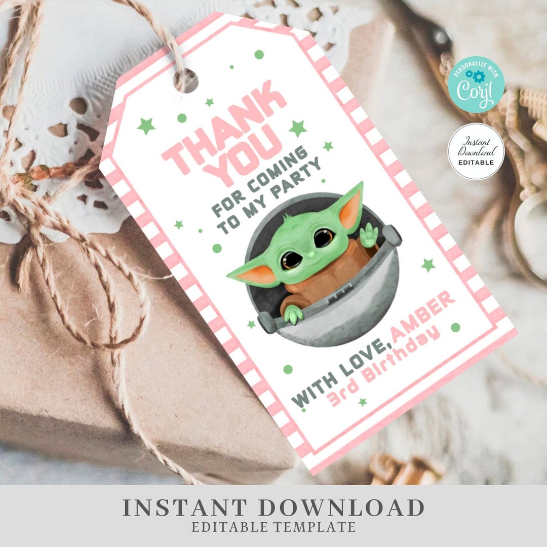 Editable Baby Yoda Tags, Instant Download Yoda Thank You Tags, Cute ...