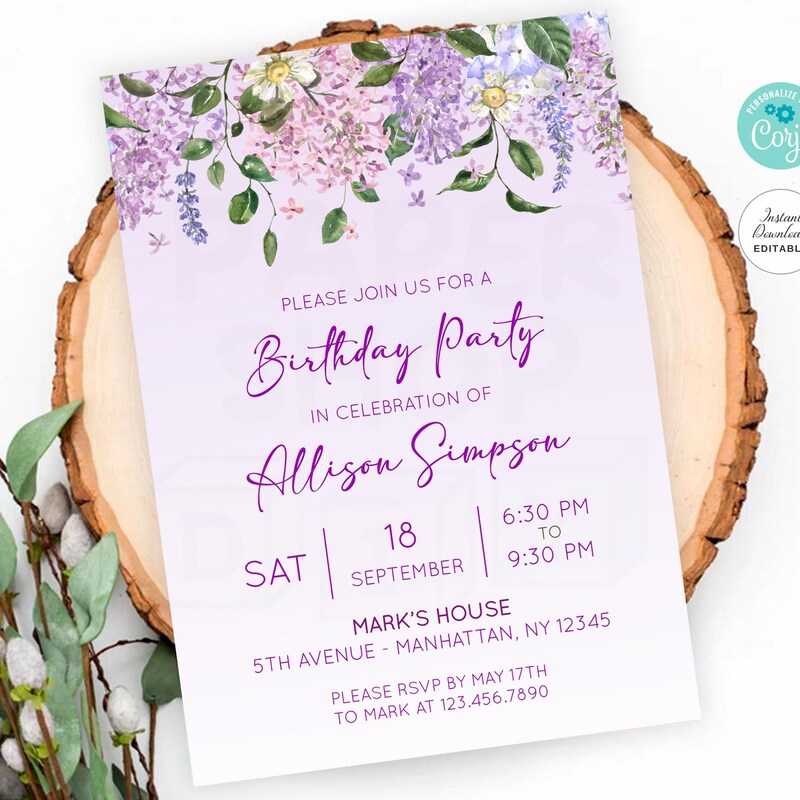 Lilac Invitation - Etsy