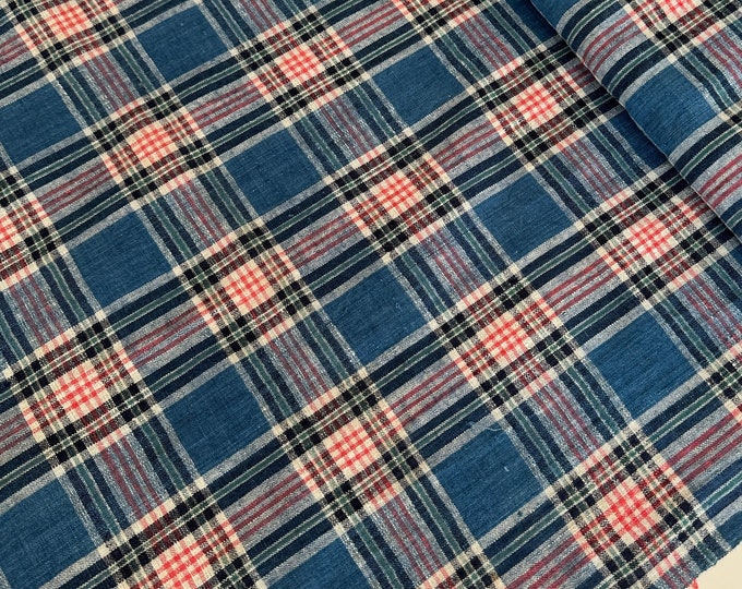 Log Cabin - 60cm Vintage Indigo and Pink Check Fabric, Vintage ...