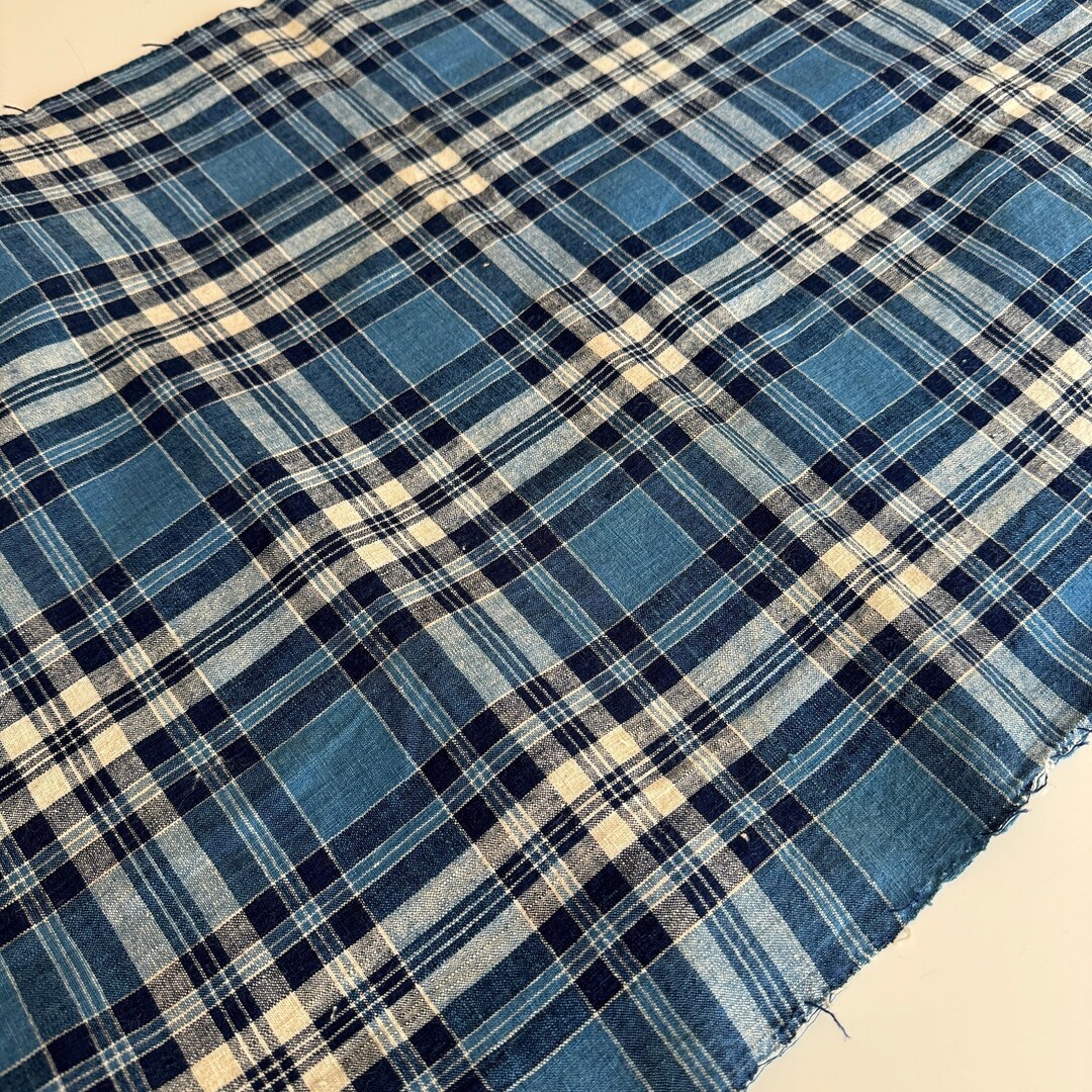 100cm X 50cm Vintage Indigo Check Fabric / Vintage Handwoven Fabric ...