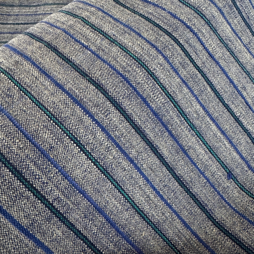 Dolphin - Vintage Grey Stripe Fabric, Vintage Handwoven Cotton Fabric ...