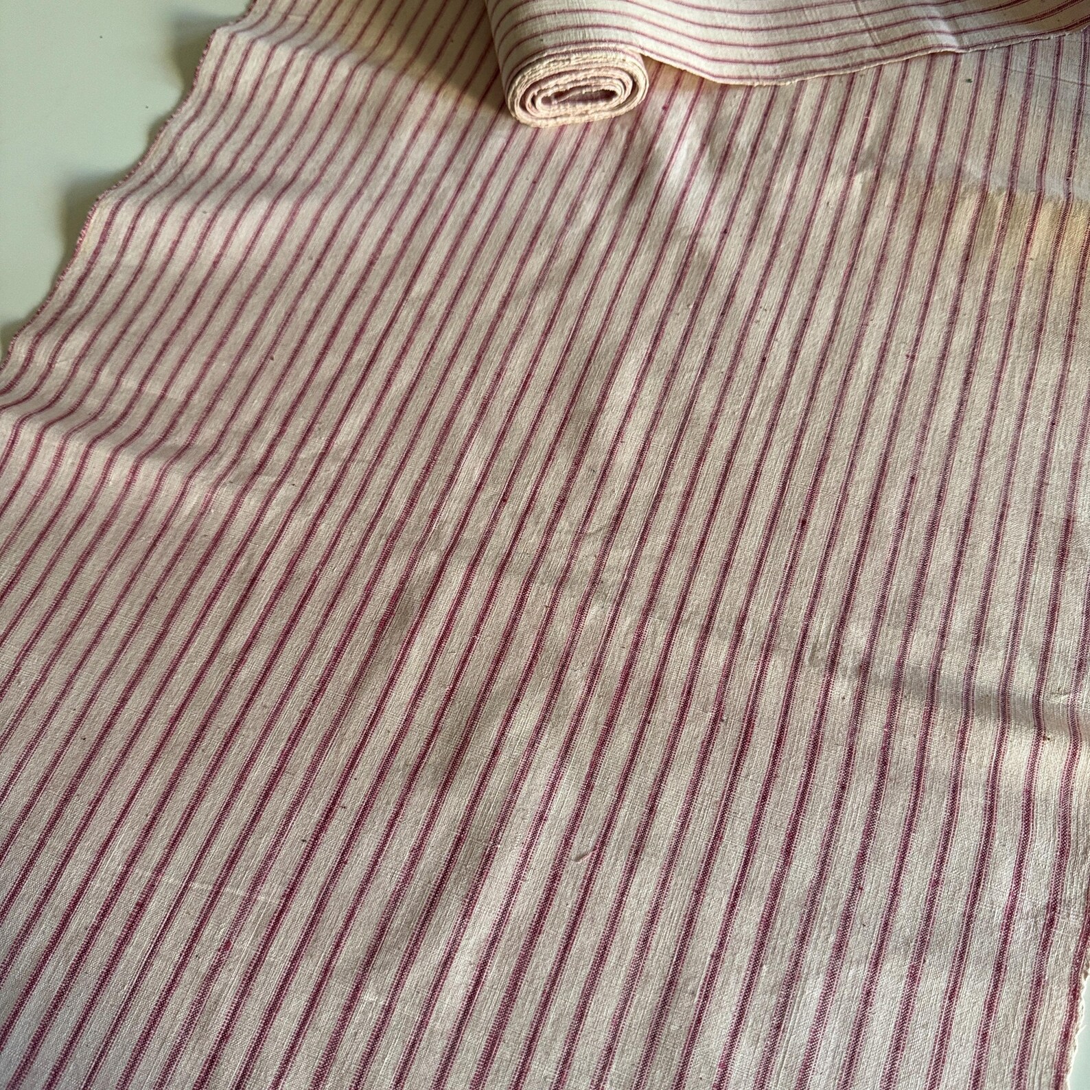 Candy Vintage Pink Stripe Cotton Fabric, Vintage Handwoven Fabric ...