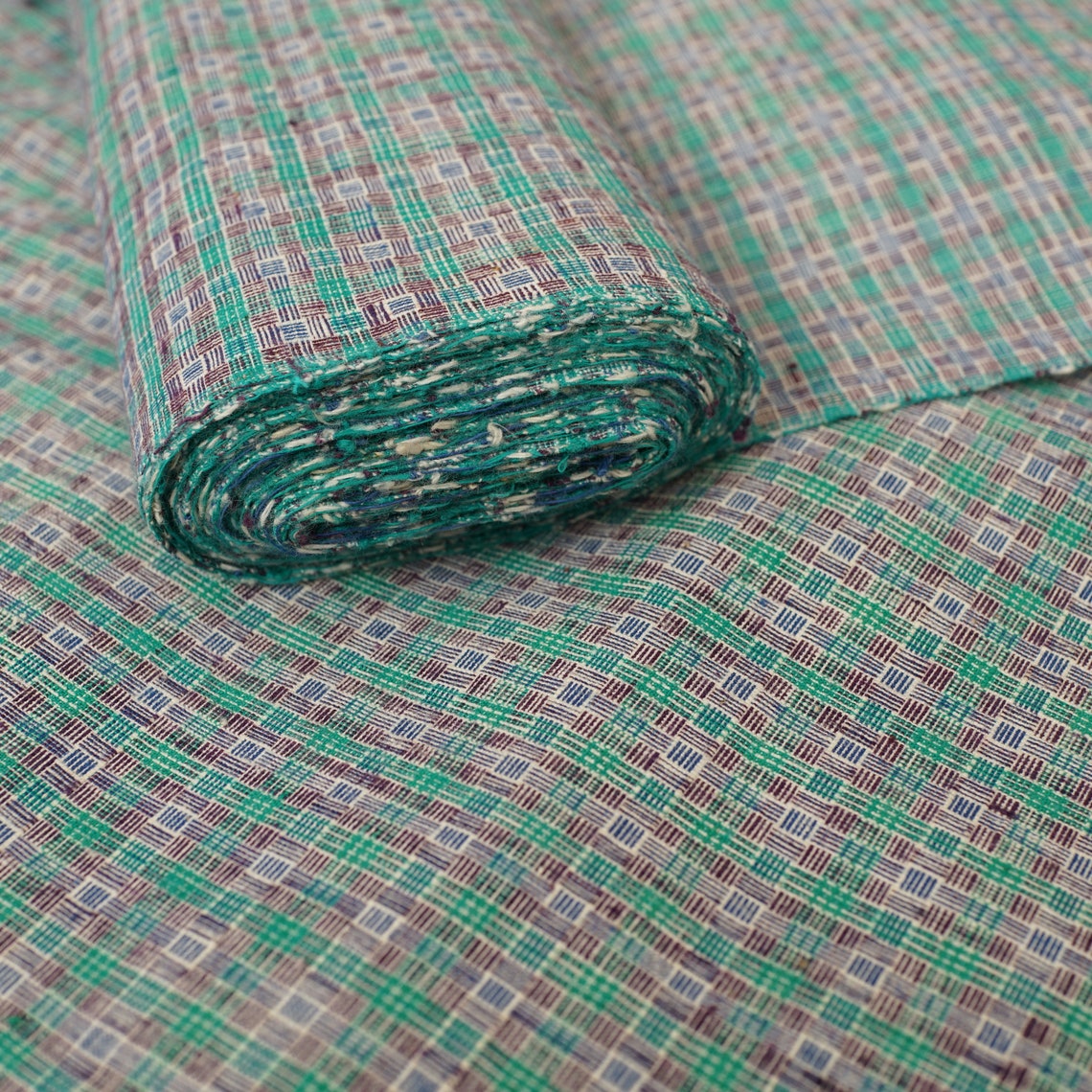 Green reed Basket weave fabric hand woven vintage fabric | Etsy