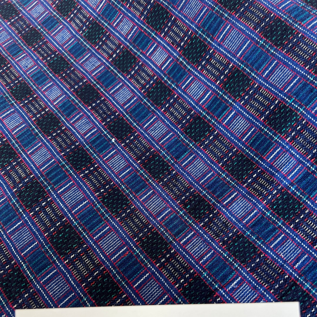 Kaleidoscope - Vintage Handwoven Fabric, Twill Weave, Blue Check Fabric ...