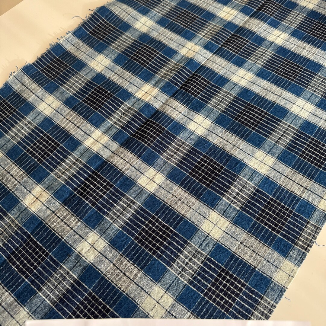 100cm X 51cm Vintage Indigo Check Fabric / Vintage Handwoven Fabric ...