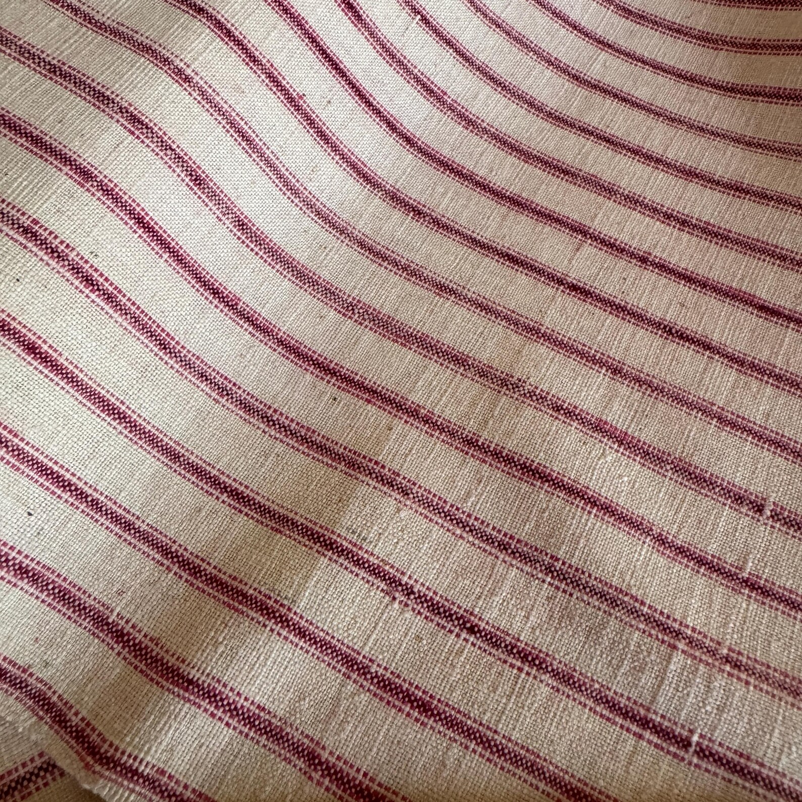 Candy Vintage Pink Stripe Cotton Fabric, Vintage Handwoven Fabric ...