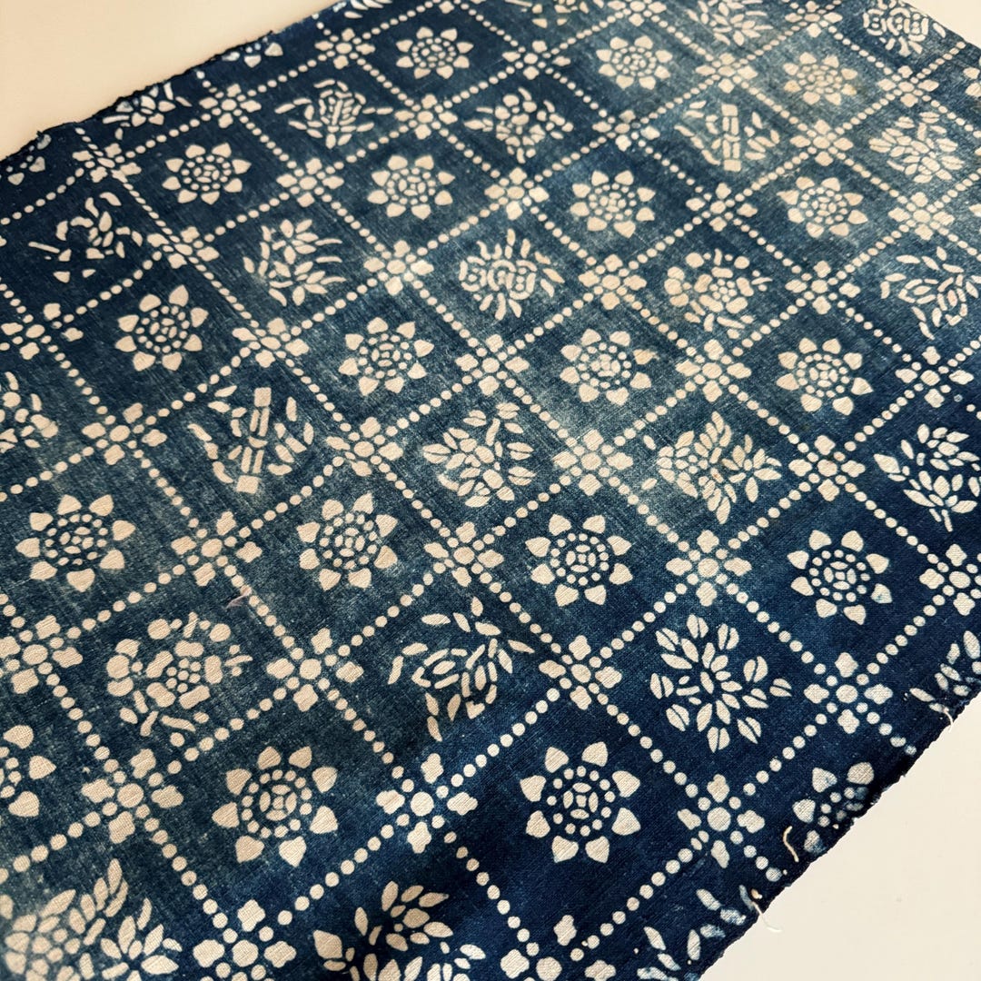 110cmx41cm Vintage Indigo Batik, Indigo Resist Dyed Fabric, Boro, Blue ...