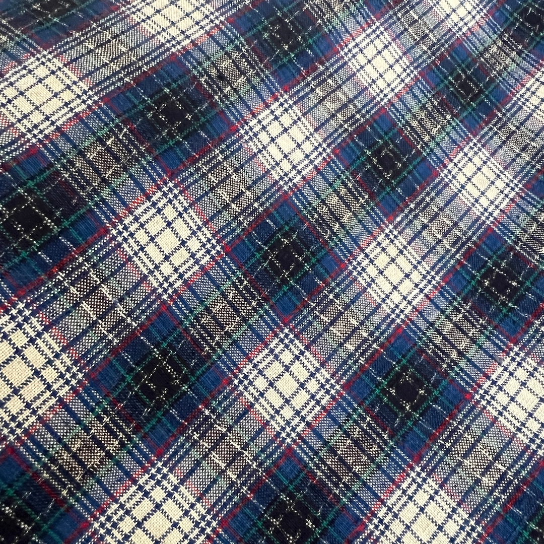 Electric - Vintage Blue Check Fabric, Vintage Handwoven Cotton Fabric ...