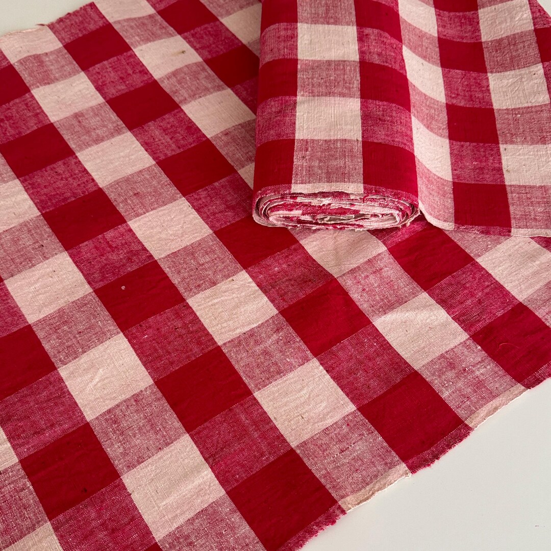 Vichy Red and White Check Fabric / Vintage Handwoven Fabric / Vichy ...