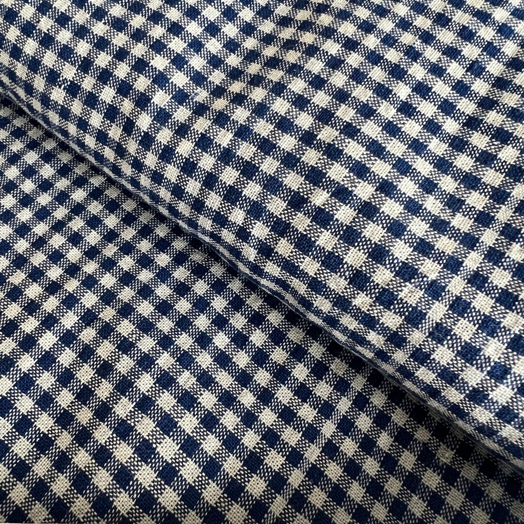 Gingham Blue White Gingham Cotton Fabric / Vintage Handwoven Fabric ...
