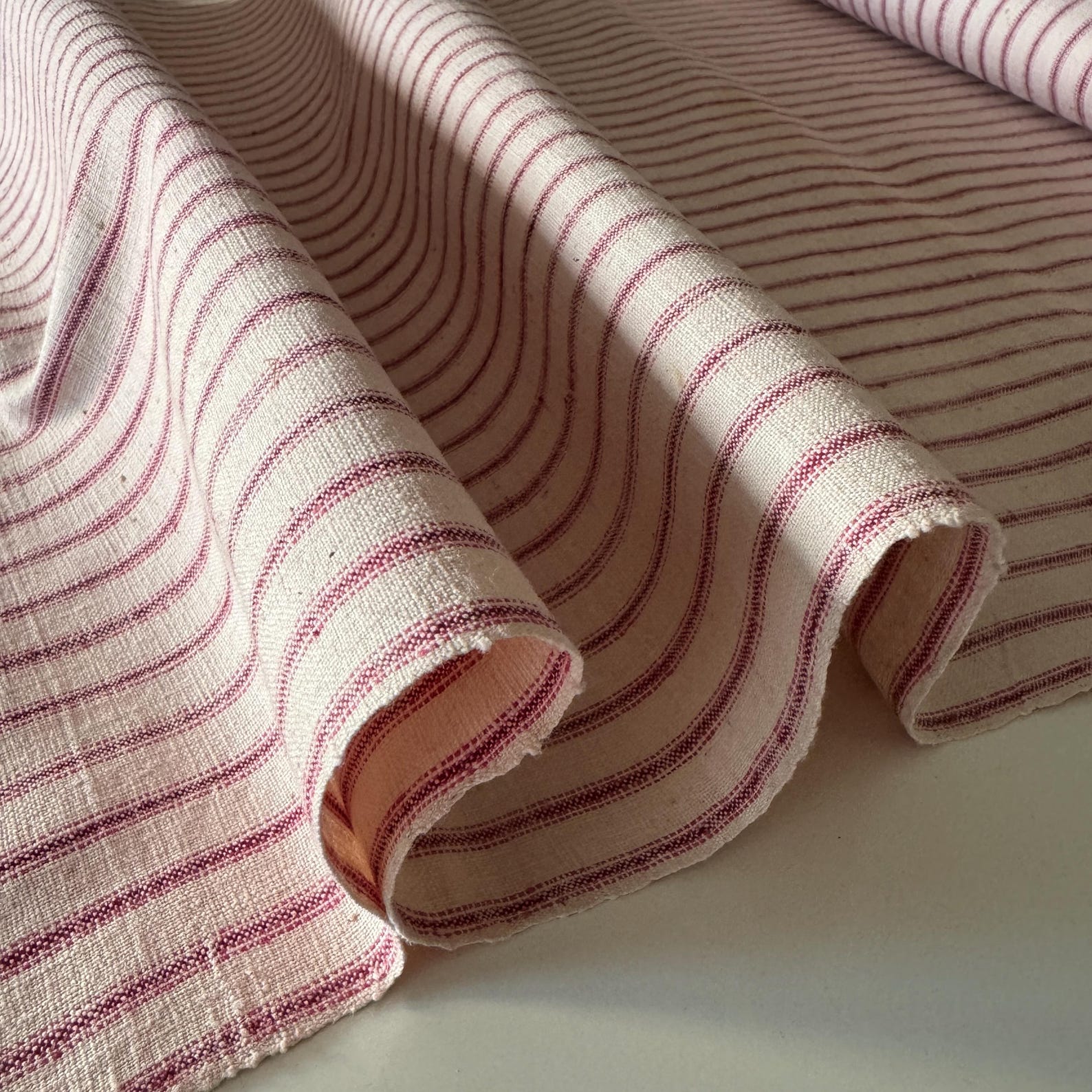Candy Vintage Pink Stripe Cotton Fabric, Vintage Handwoven Fabric ...