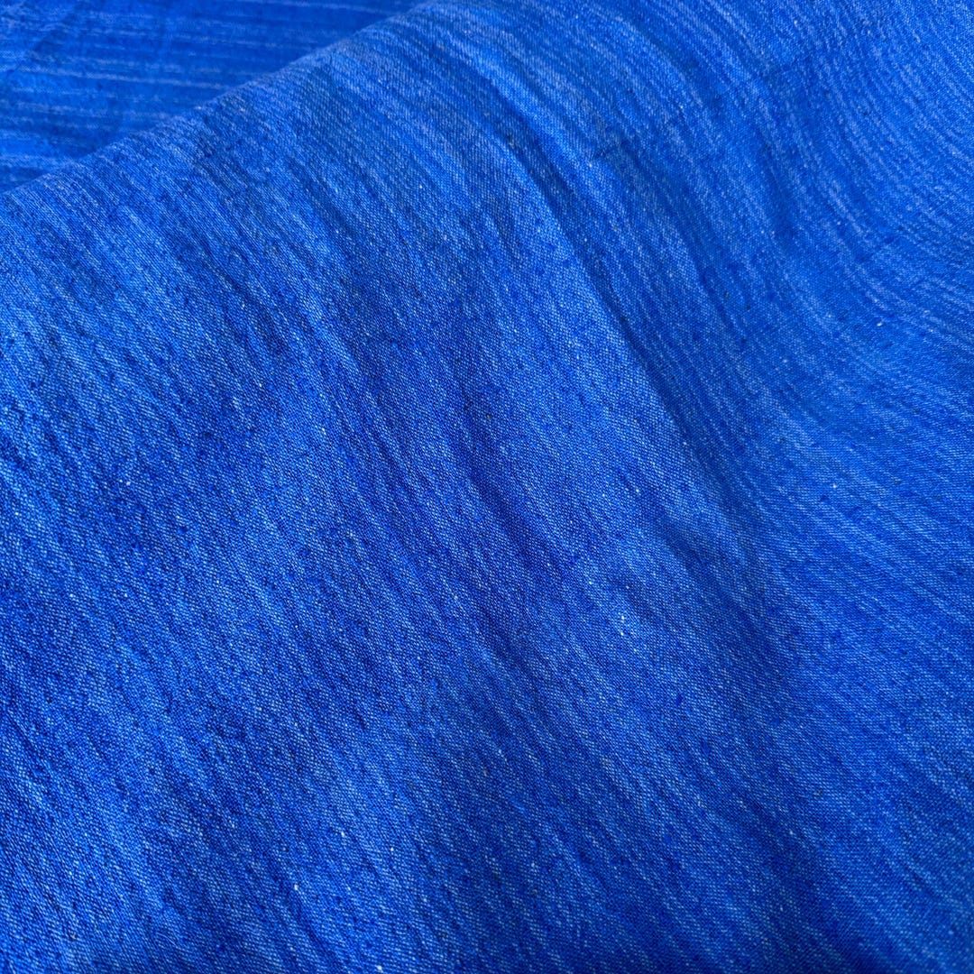 Vintage Electric Blue Fabric / Handwoven Raw Silk and Cotton Fabric ...