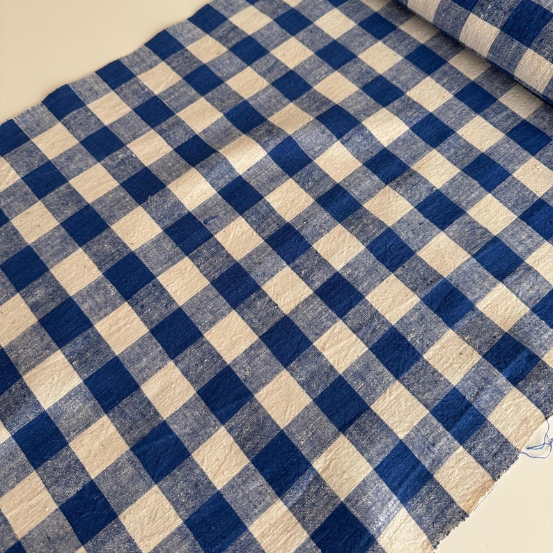 Flag - Vintage Blue Check Cotton Fabric – Handwoven Fabric - Etsy