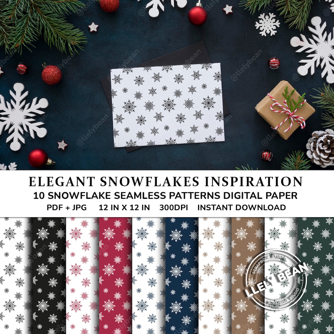 10 Snowflake Seamless Patterns Digital Paper, Elegant Snowflakes ...