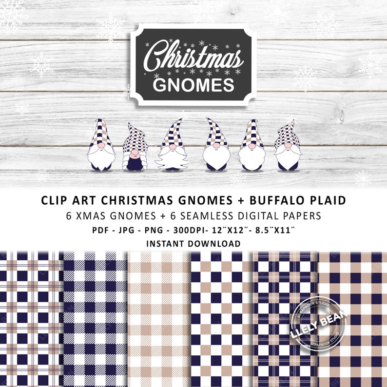 Christmas Gnomes Clip Art Buffalo Plaid Pattern Seamless - Etsy