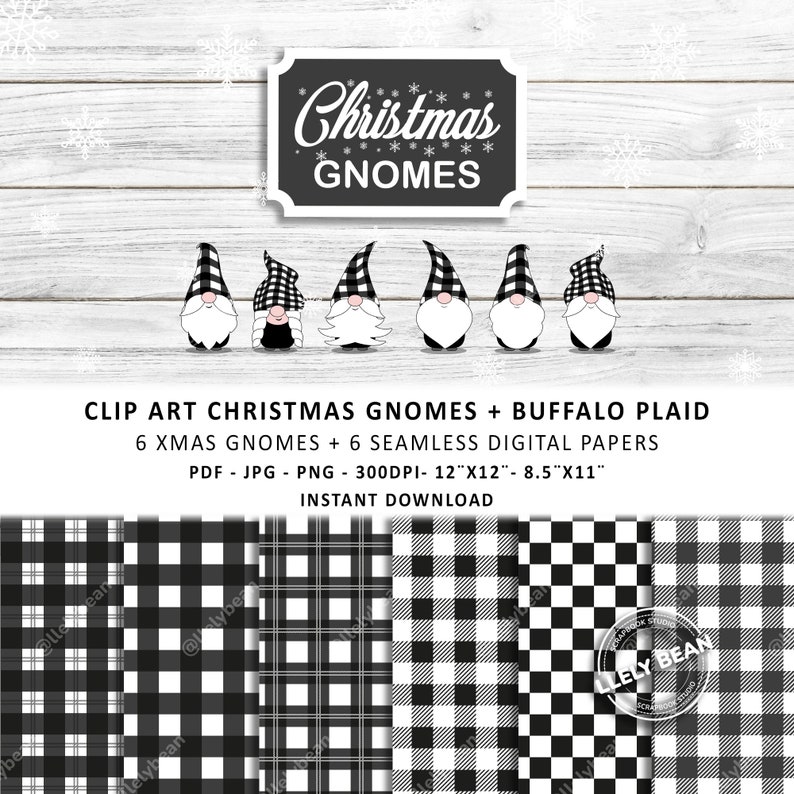 Christmas Gnomes Clip Art Buffalo Plaid Pattern Seamless - Etsy