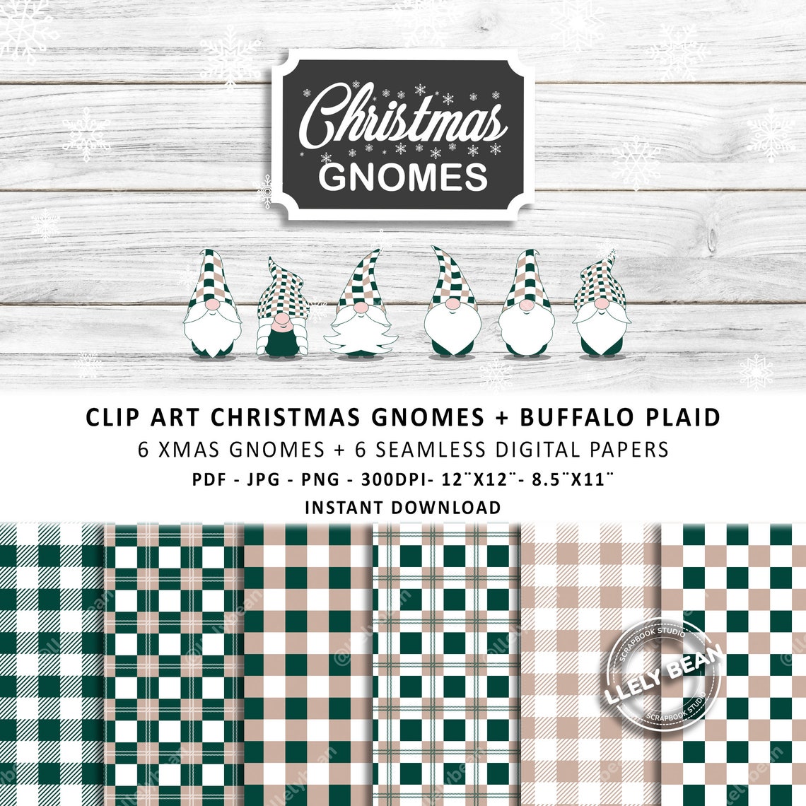 Christmas Gnomes Clip Art Buffalo Plaid Pattern Seamless - Etsy