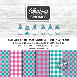 Christmas Gnomes Clip Art Buffalo Plaid Pattern Seamless - Etsy