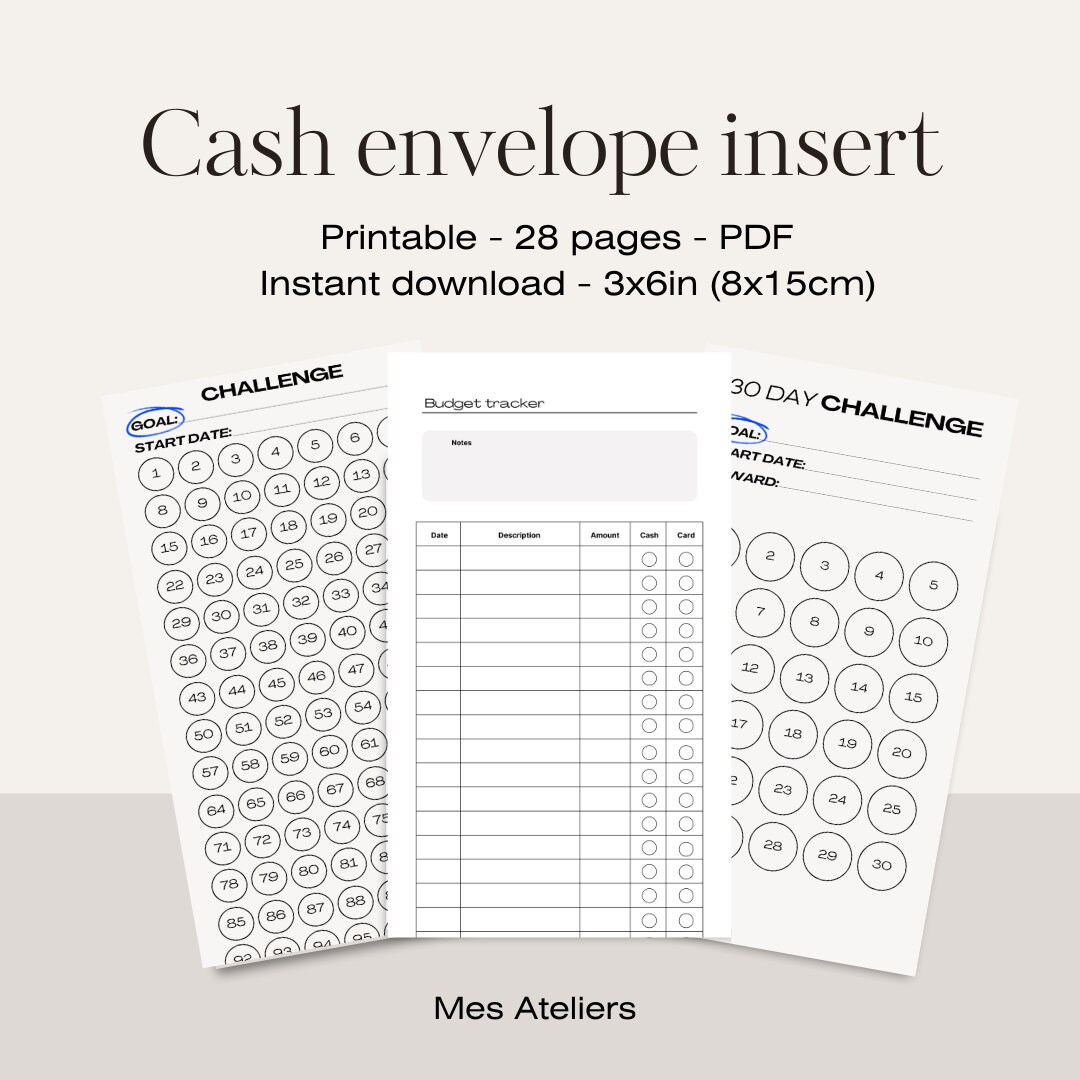 Cash Envelope Tracker Printable Insert 3x6in for Budgeting Personal ...
