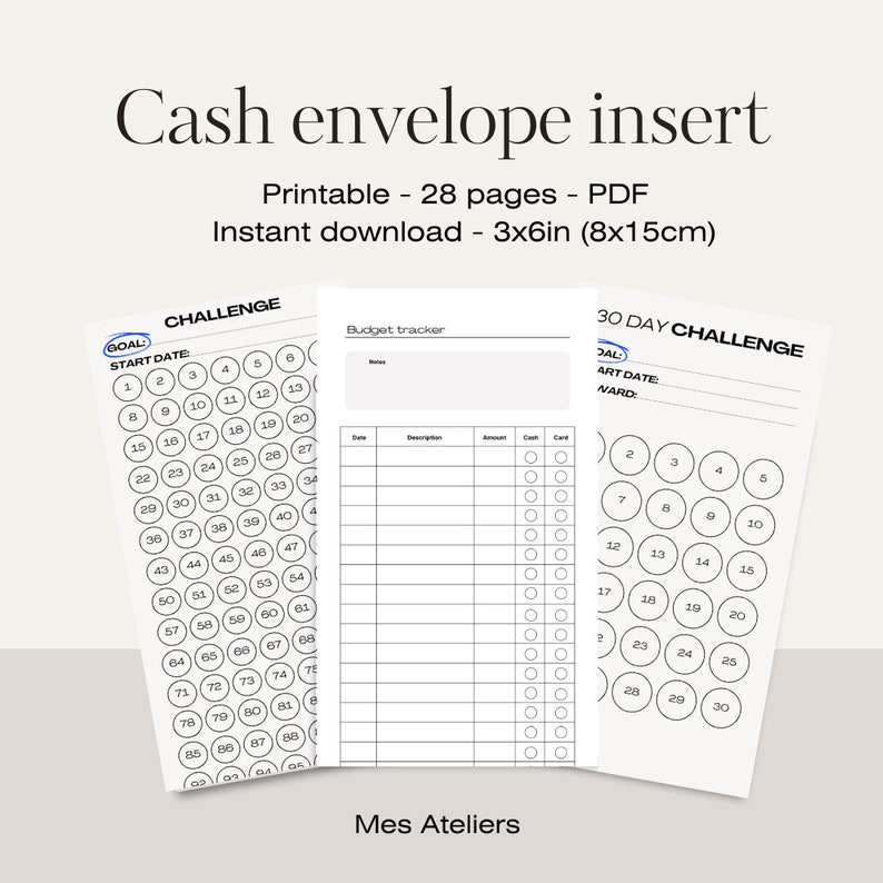 Cash Envelope Tracker Printable Insert 3x6in for Budgeting Personal ...