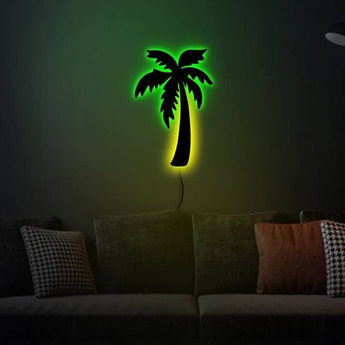 Palm Tree Wood Art Palm Tree Light Sign Palm Tree Led Decor - Etsy