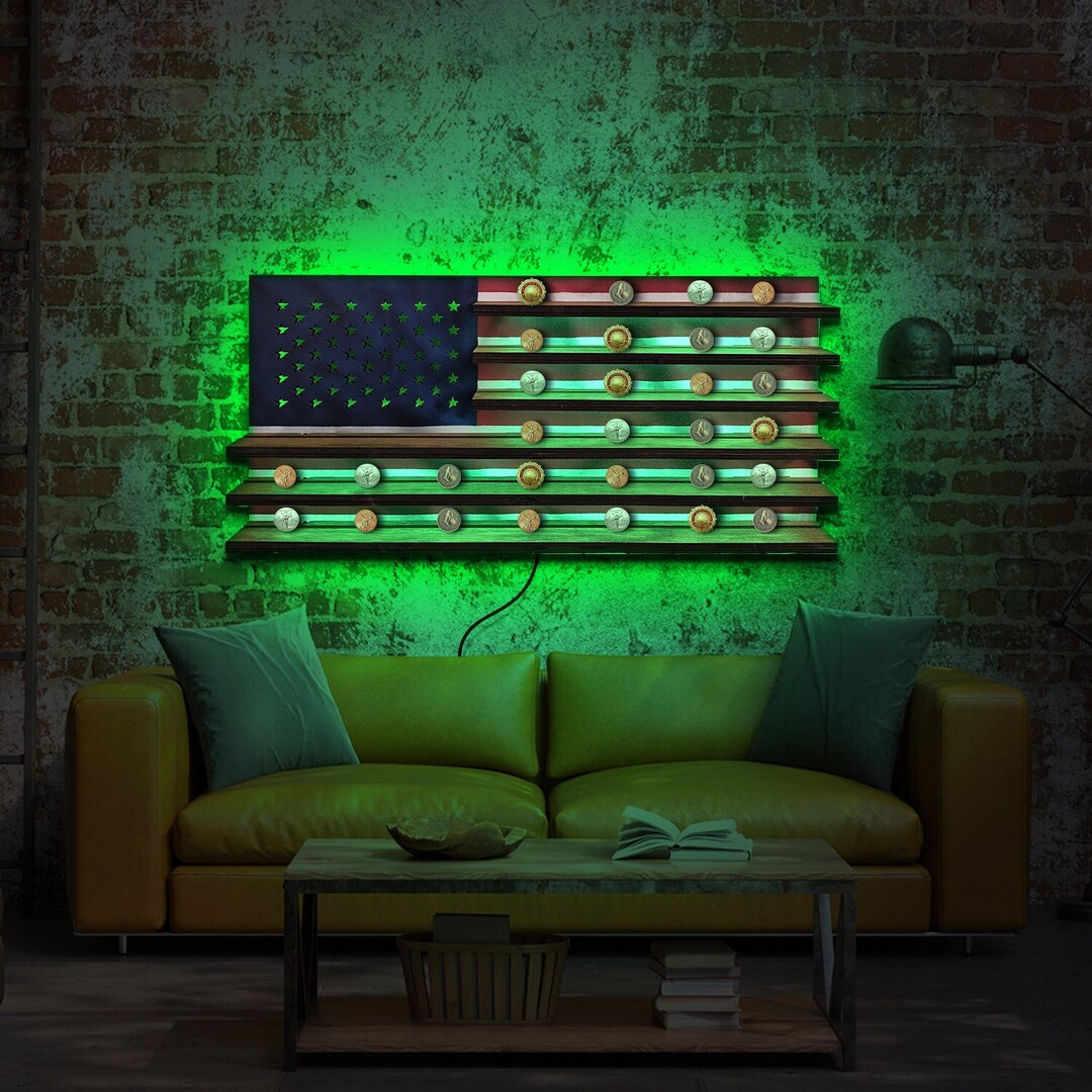 American Flag Coin Display Led, Military Coin Display Wall Mount, Coin ...