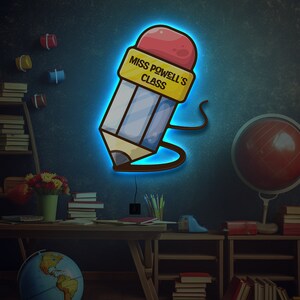 Pencil Light up Sign, Teacher Led Name Sign, Custom Teacher Name Neon ...