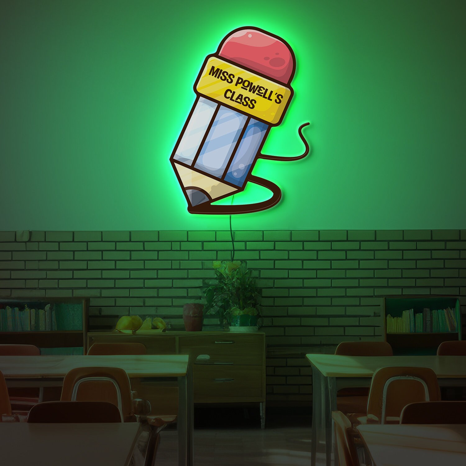 Pencil Light up Sign, Teacher Led Name Sign, Custom Teacher Name Neon ...