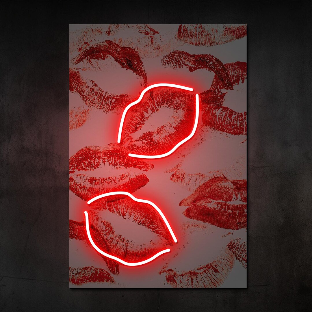 Kiss Lips Neon Poster,retro Kiss Lips Art Print,teen Girl Room Light ...