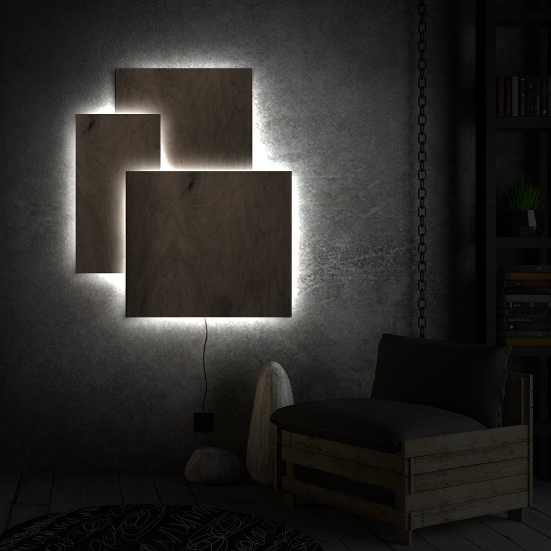 Geometric Wall Art Led,modern Wall Lights,abstract Led Sign,rectangle ...