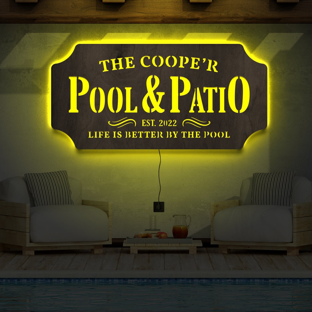 Personalized Pool and Patio Led Sign, Custom Pool Sign Lighted ...