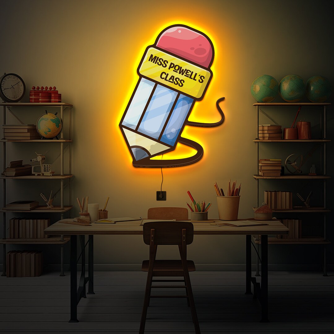 Pencil Light up Sign, Teacher Led Name Sign, Custom Teacher Name Neon ...