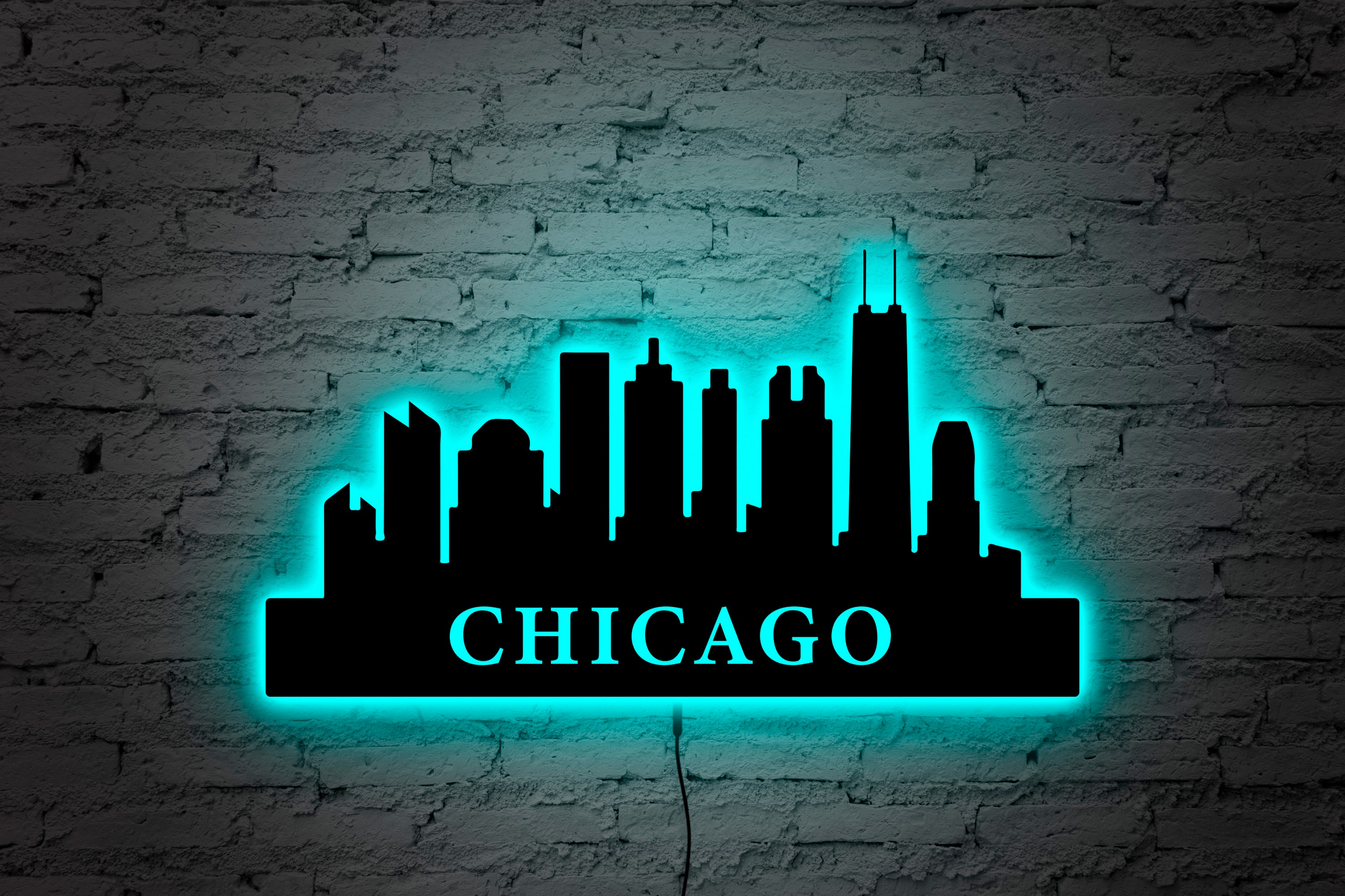 Chicago Neon Sign,chicago Skyline Led Sign,wooden Chicago Neon Light ...