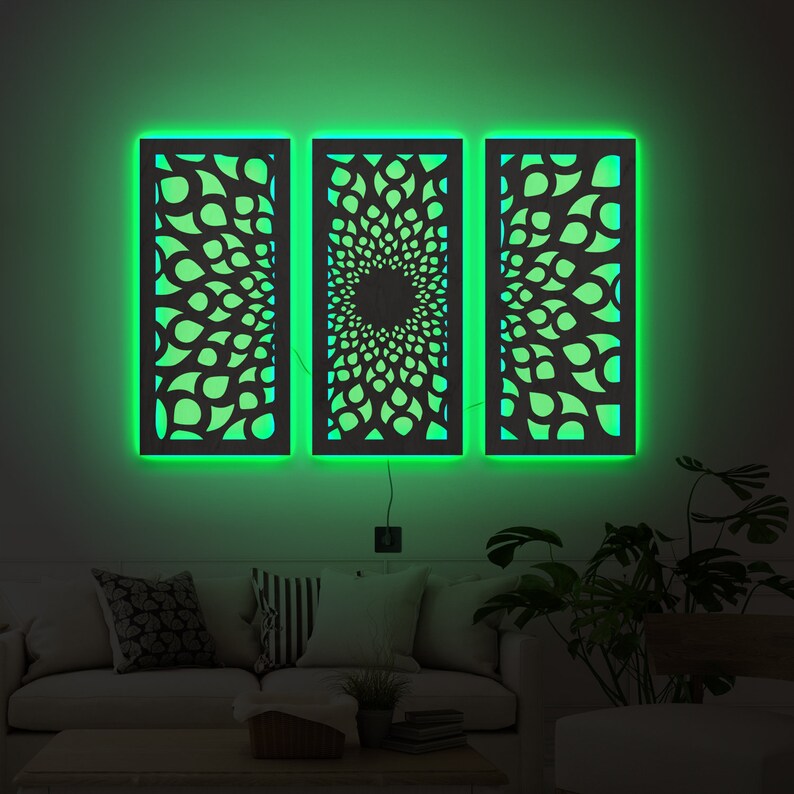 Mandala Wood Wall Panel Decor, Abstract Wood Wall Art, Boho Set of 3 ...